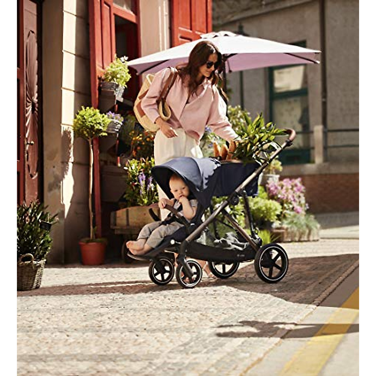 CYBEX Gazelle S Stroller, Modular Double Stroller for Infant and Toddler, Includes Detachable Shopping Basket, Over 20+ Configurations, Folds Flat for Easy Storage, Deep Black