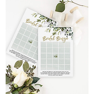 Printed Party Bridal Shower Games – Bingo Game with Blank Squares to Guess The Bride’s Gifts, Fun Wedding Shower Activity, Botanical Eucalyptus Theme, 50 Guests