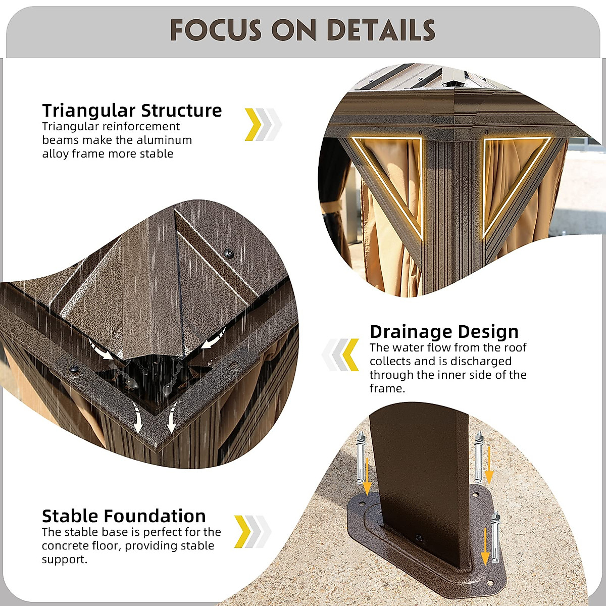 YOLENY 12' X 12' Hardtop Gazebo Galvanized Steel Outdoor Patio Gazebo Canopy Double Roof Pergolas Aluminum Frame with Netting and Curtains for Garden, Patio, Lawns, Parties