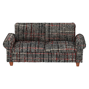 Red Dollhouse Sofa Couch, Miniature Living Room Furniture Loveseat, Accessories for 6 inch Dolls, 1/12 Scale, Red White
