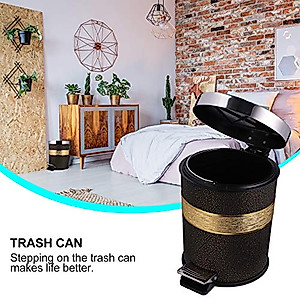 Garneck Foot Pedal Trash Can Garbage Can Kitchen Waste Bin with Lid Stainless Steel Leather for Bathroom Kitchen Living Room (Black)