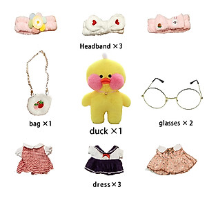 Duck Stuffed Animal Toy with 9 Outfits and Accessories to Match DIY Dress Up Clothes for Duck Plush Toy for Kids（12inch） (Yellow Duck)
