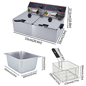 TAIMIKO Commercial Deep Fryer, Countertop Deep Fryer with Handle&Basket,Stainless Steel Electric Deep Fryer for Commercial Restaurant Fast Food Restaurant (1300W×2,6L×2)