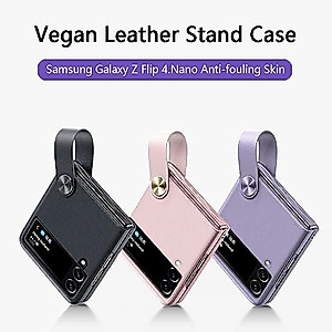 phone protective flip case Case Compatible with Samsung Galaxy Z Flip 4 5G,PU Leather + Hard PC with Wristlet Strap Durable Minimalist Ultra Thin Slim Cover Protective Phone Case for Samsung Galaxy Z