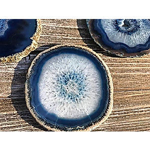 Agate Coasters set of 4 - Blue Colored Agate Coasters - Natural Rim - Bumpers