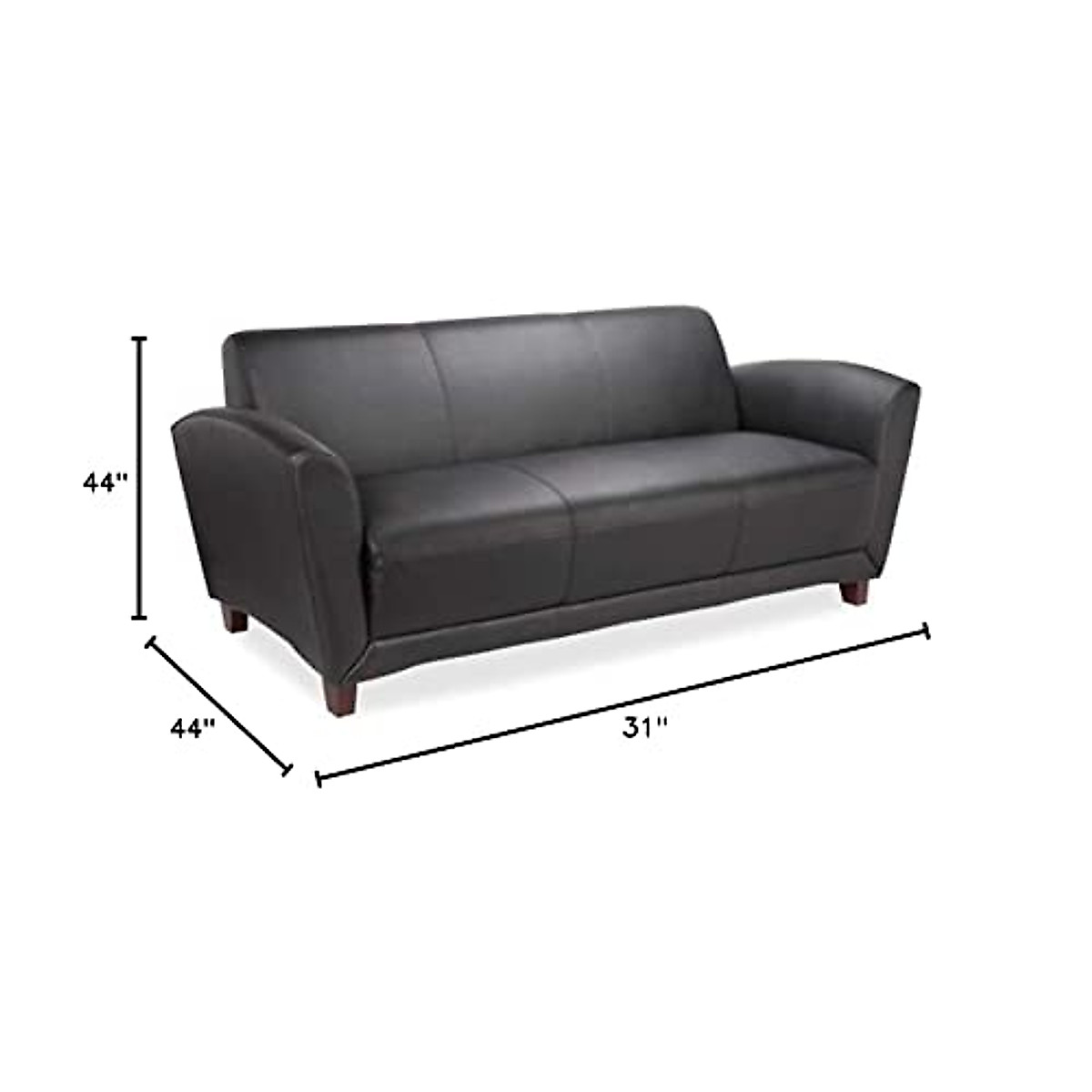 Lorell Leather Reception Sofa, 44" Height X 31" Width X 44" Length, Black