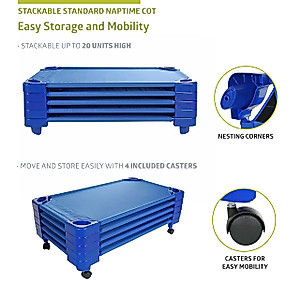 Pearington Stackable Standard Naptime Cot, Blue (Set of 5)