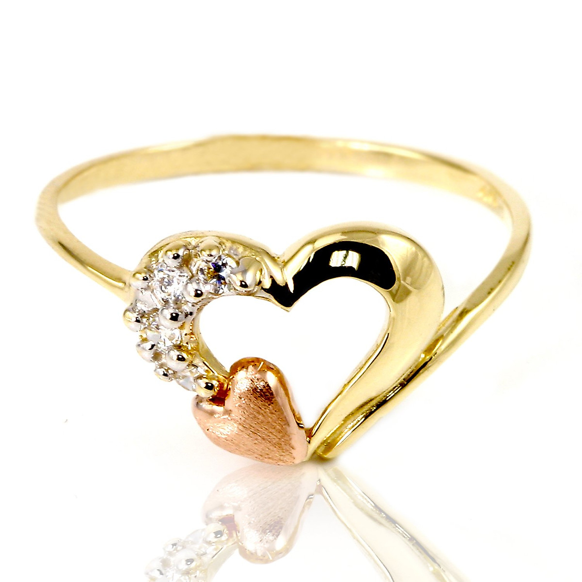 Pyramid Jewelry 14k Two Tone Gold Heart In Heart Side CZ Ring (12)