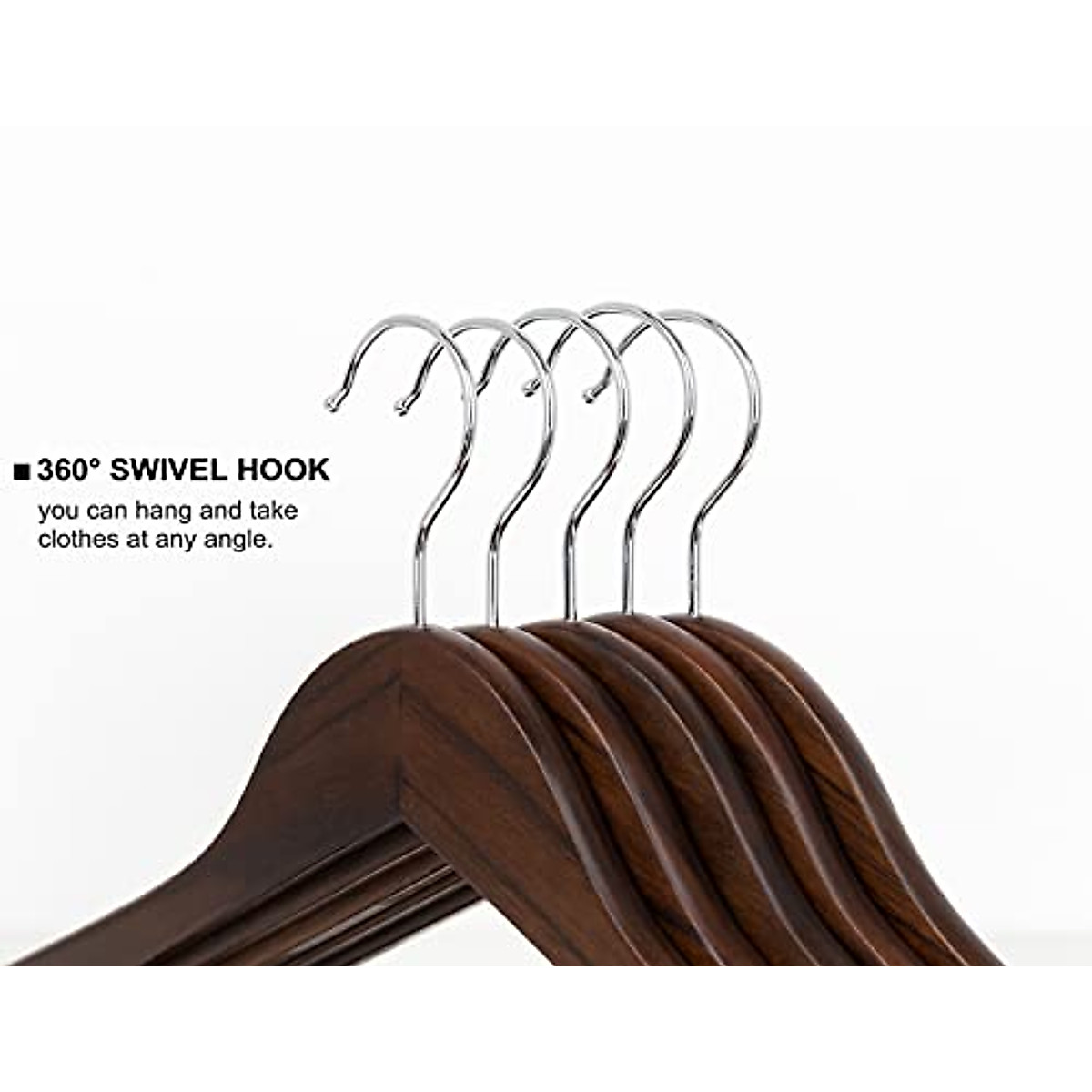 HUMIA Retro Wooden Suit Coat Hangers 30 Pack, Solid Wood Clothes Hangers with Non Slip Pants Bar, 360° Swivel Hook and Precisely Cut Notches for Jacket, Pant, Shirt, Dress (Retro,30)