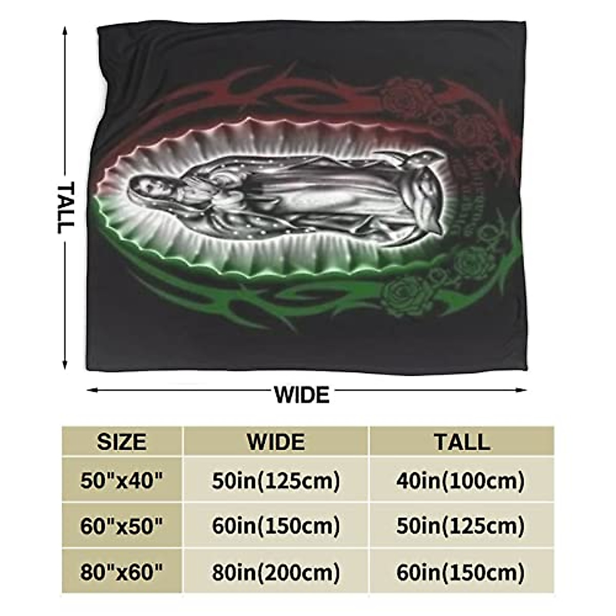 Our Lady Virgin Mary Guadalupe Mexican Flannel Fleece Throw Blankets Super Soft Cozy Warm Plush Bedding for Adults Kids Lightweight Blankets for Couch,Sofa,Bed Halloween decor-80 x60