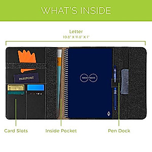 Rocketbook Smart Notebook Folio Cover - 100% Recyclable, Biodegradable Cover with Pen Holder, Magnetic Clasp & Inner Storage - Dark Matter Black, Letter Size (8.5" x 11")