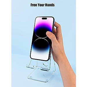 FUCDTEF Acrylic Cell Phone Stand for Desk, Clear Cell Phone Holder, Desktop Mobile Stand Compatible with iPhone 12 13 14 Pro Max, Samsung Galaxy