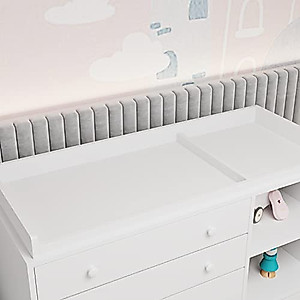 AIEGLE Nursery Dresser Baybe Dresser, White Bedroom Dresser with 5 Drawers & Storage Shelves, Wood Chest of Drawers Organizer for Nursery Bedroom (47.6" L x 19.7" W x 36.1" H)