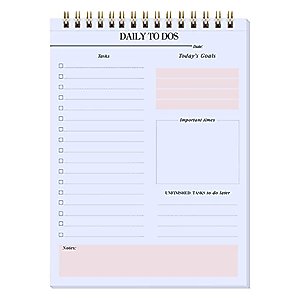 Daily to Do Notepads - Task Checklist planner, Time Management planner, To Do lists, Organizer with Today's Goals, Notes, 52 Undated Agenda Tear-off Sheets, 6.5 x 9.8 inches ( Pink )