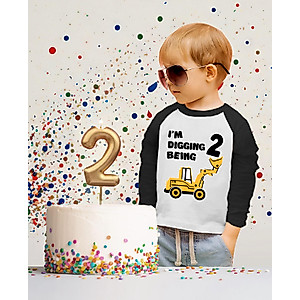 Construction I'm Digging Being 2 2nd Birthday Shirt Boy Construction Kids Raglan T-Shirt 2T Black/White