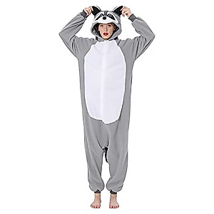 BDZaigozaiwu Adult Raccoon Onesie Pajamas Unisex Animal Cosplay Costume Kigurumi Onesies Halloween Sleepwear Christmas Jumpsuit Grey