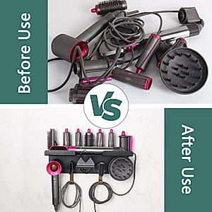 Fippkargo Wall Mount Holder Compatible with Dyson Airwrap Supersonic Hair Dryer, Rack with Hooks for Accessories, 2 in 1 Organizer for Storage Attachments Wide-Tooth Comb Diffuser Nozzle Curling Iron