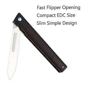 TENCHILON G37 Small Pocket Scalpel Knife, 10pcs #60 Replaceable Blades, Compact Slim Gentleman's Flipper Folding Scalpel EDC Utility Knives with Blue Titanium Pocket Clip (Black)