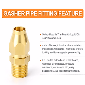 GASHER 5PCS Brass Pneumatic Replacement Fitting, Reusable Hose End Repair Fitting 1/4" Barb（Suitable for 1/4" ID，5/16" OD air hose) x 1/4" NPT Rigid