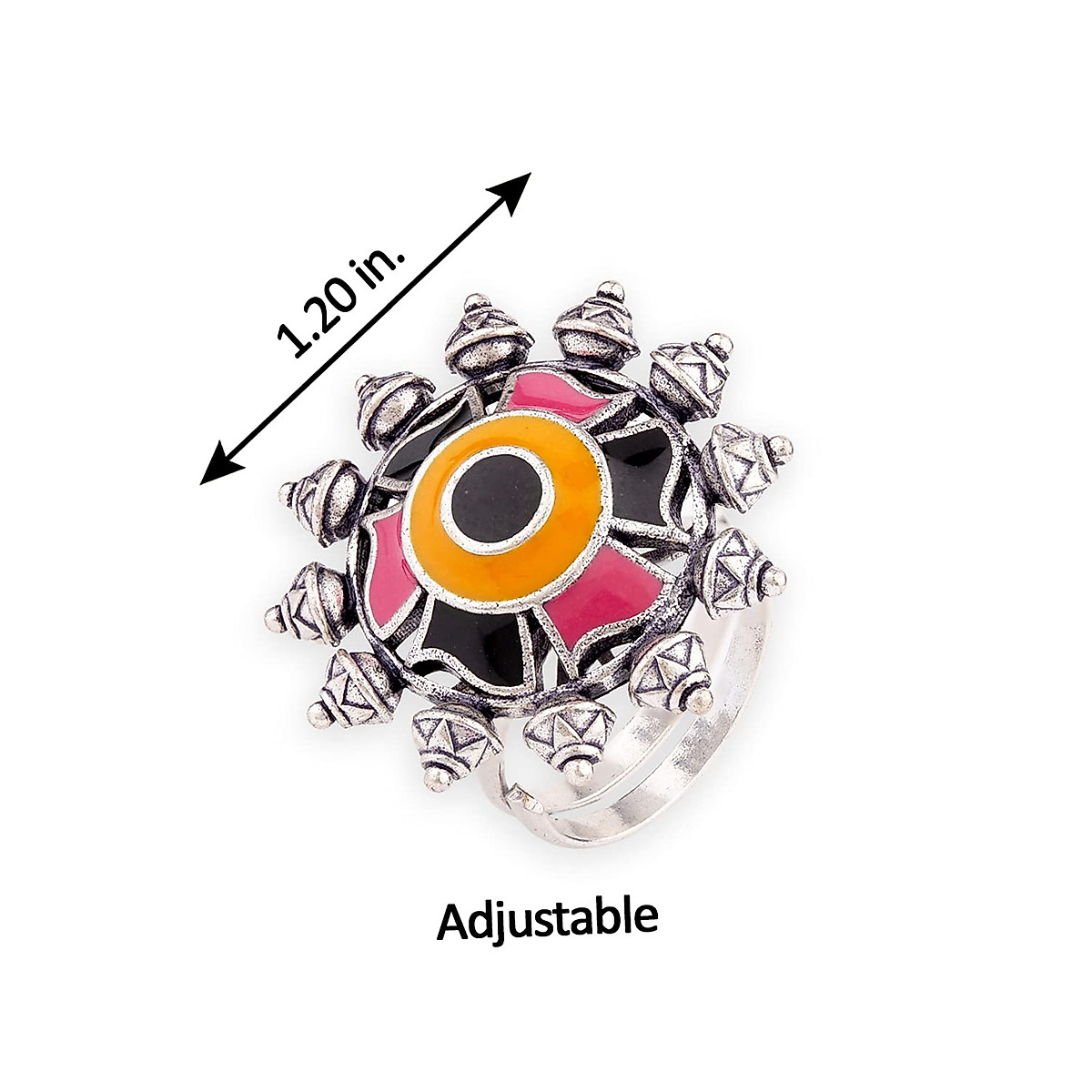 VOYLLA Women's Kalbelia Enamel Embellished Ring (Silver)