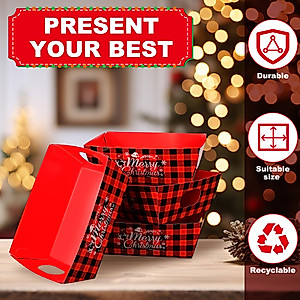 Cholemy 72 Pcs Christmas Gift Baskets Empty to Fill Kit DIY Basket for Gifts Empty Bulk 24 Market Tray Favor with Handles 24 Clear Basket Bags 24 Bows for Xmas Holiday Birthday(Buffalo Plaid)