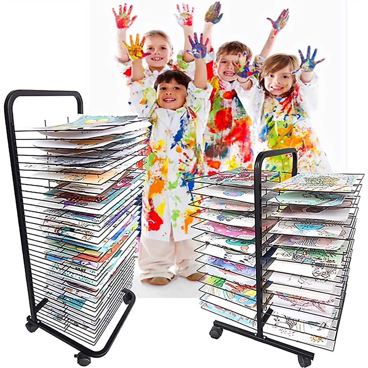EUKKIC Drying & Print Racks Mobile Classrooms, Art Studio, 25-Shelf Mobile Drying Rack with Wire Shelves for Works of Art, Black Powder Coated Finish (Color : 25-Layer)