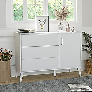 SEJOV White Dresser for Bedroom, 3-Drawer Chest Wood Dresser with Door, Wide Storage Space, Drawer Press Control Design, Large Storage Cabinet for Bedroom Living Room Hallway Entryway