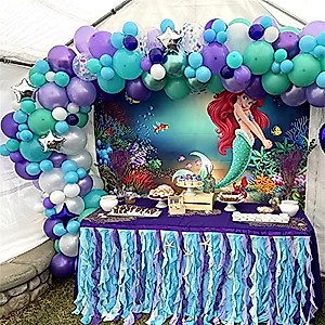 Mermaid Party Balloons 60 Pack, 12 Inch Metallic Purple Tiffany Blue Teal Green White Confetti Latex Helium Balloons for Girls Baby Shower Unicorn Mermaid Theme Birthday Party Decorations Wedding