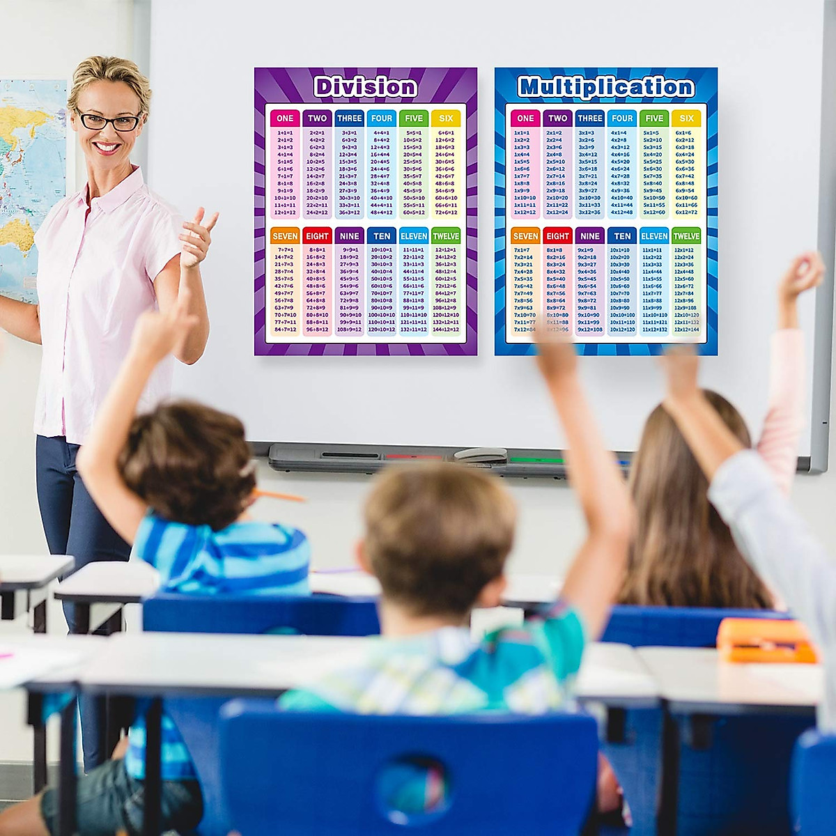 Extra Large Educational Math Posters, Multiplication Division Addition Subtraction Educational Table Chart Posters for Kids, Elementary Middle School Classroom, 17 x 22 Inch (Mixed Style,2 Pieces)