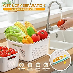 6 Pack Fruit Storage Containers for Fridge with Removable Colanders, BPA Free Food Storage Fridge Organizer, Dishwasher Safe Produce Containers Keep Fruits, Vegetables, Berry, Meat Fresh Longer