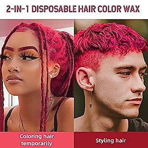 Red Hair Wax Color, SOVONCARE Temporary Dye Wax Natural Hairstyle Cream Hair Pomades for Women & Men Party Cosplay Halloween Date 4.23 oz (Red)