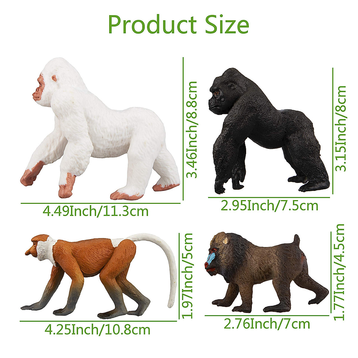 Toymany 14PCS Monkeys Gorillas Figurines Playset, Plastic Jungle Animals Monkey Toy Set Included Chimpanzee Mandrill Gibbons, Cake Toppers Christmas Birthday for Kids Todllers