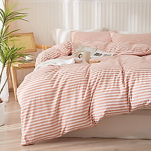 EAVD Duvet Cover Twin XL Pink Striped Duvet Cover Soft Microfiber Classic Pink and White Striped Geometric Bedding Set with 2 Pillowcases Reversible Pink Striped Comforter Cover with Zipper Closure