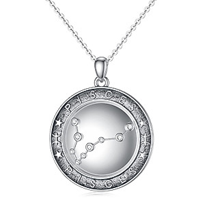 Diamond Zodiac Necklace Sterling Silver Natural Round Diamond pendant Necklace Constellation Jewelry for Women