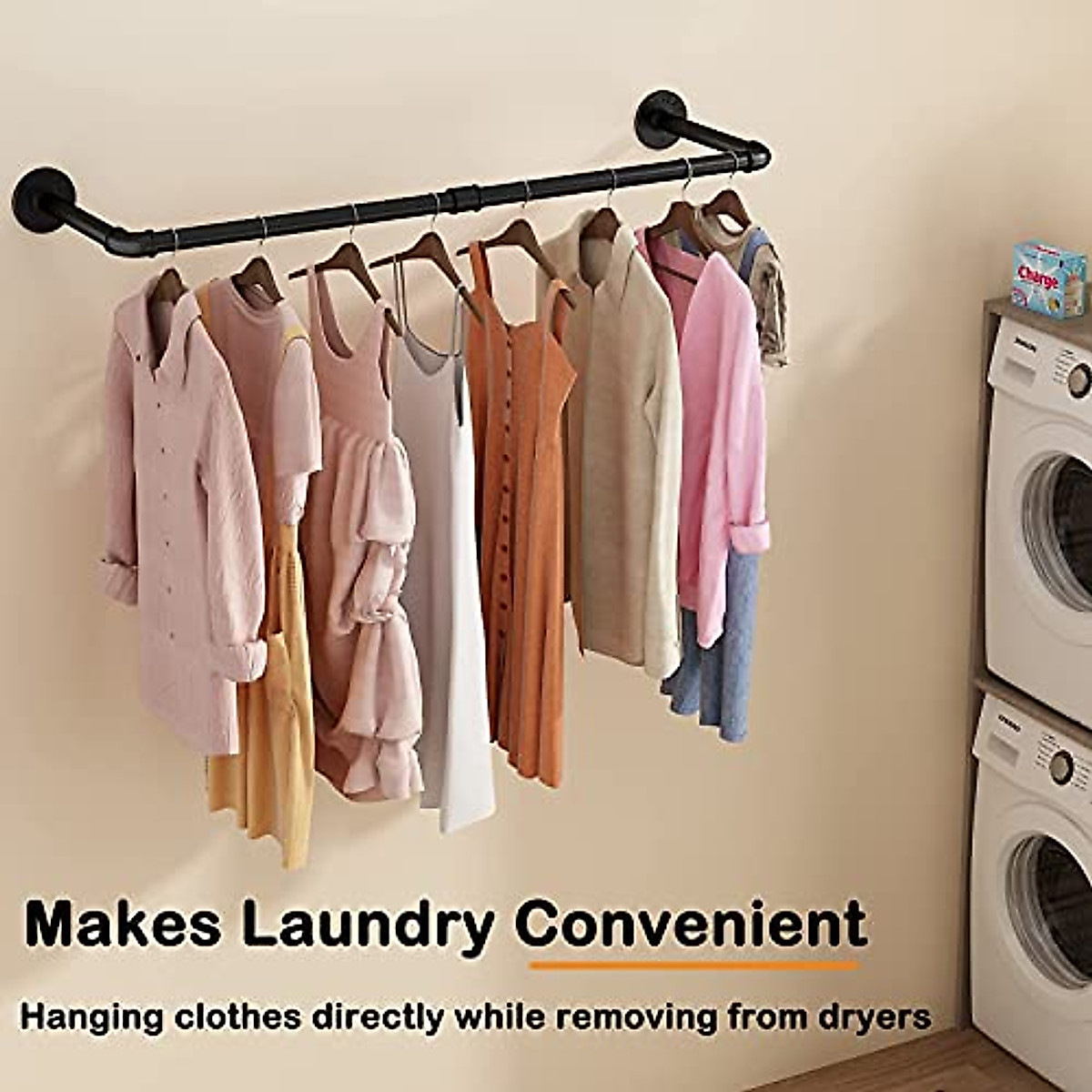 UlSpeed Clothes rack, 38.4in Wall Mounted Industrial Pipe Clothing Rack, Garment Rack Space Saver Hanging Clothes Rack, Heavy Duty Detachable Wall Racks, Multi-Purpose Hanging Rack for Closet, 1 Pack