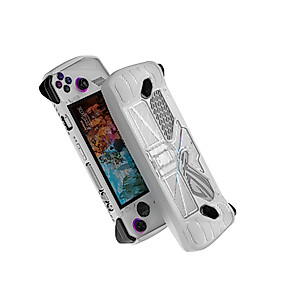 Protective Case with Foldable Kickstand for ASUS Rog Ally 2023 Release Handheld Game Console Full Body Drop-Proof Protector Stand Case with Shockproof,Non-Slip,Anti-Collision (White+Clear)