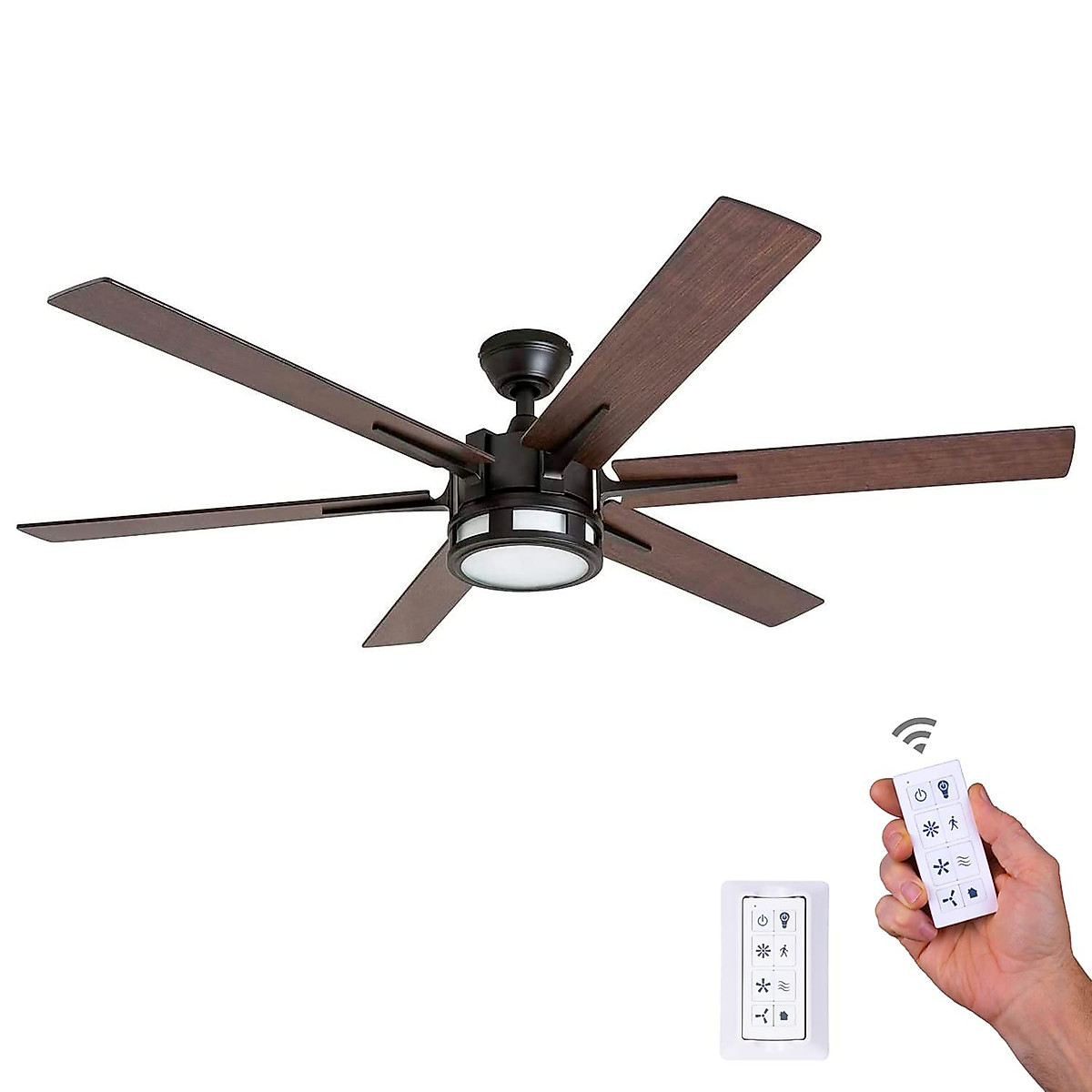 Honeywell Ceiling Fans Kaliza, 56 Inch Indoor Modern LED Ceiling Fan with Light and Remote Control, Dual Mounting Options, 6 Blades with Dual Finish, Reversible Motor - 51036-01 - (Bronze)