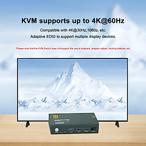 USB 3.0 KVM Switch Displayport 2 Port 4K@60Hz, DP KVM with USB 3.0 & USB 2.0 Port, KVM Switch for 2 PCs Share 1 Monitor and Keyboard Mouse, Button Switch, with 2 DP Cables and 2 USB 3.0 Cables