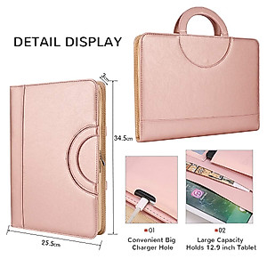 Darolin Zippered Leather Padfolio Portfolio with Hidden Handle and Clipboard, Business Conference Organizer Notepad Folder, Portfolio Bag, Padfolio for Women/Men (Rosegold)