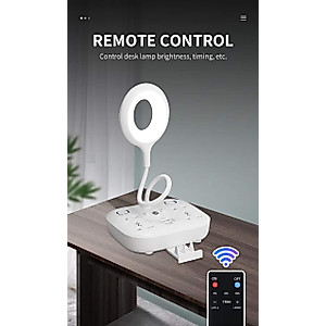 Nsiucion LED Desk Lamp, Adjustable Table Lamp Light with Remote Control, Eye-Caring Dimmable Office Lamp with 2 USB Charging Ports, 4 AC Power Outlets, Phone Stand, Multi Brightness Levels-White