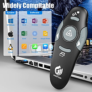 AMERTEER Wireless Presenter, PPT Controller Presentation Remote Control Laser Pointer USB Mouse Clicker Flip Pen