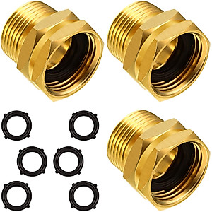 3 Packs 3/4 Inch GHT Female to NPT Male Connector, GHT to NPT Adapter Brass Garden Hose Connector Adapter Fitting to Pipe Fittings Connect with 6 Packs Extra Rubber Washer (3/4 Inch NPT Male)
