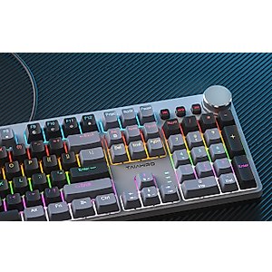 Mechanical Gaming Keyboard, RGB Backlit 104 Keys Full Size Keyboard with Multimedia Knob, Double Shot Keycaps, Full Anti-Ghosting, Blue Switch Wired Computer Keyboard for Windows PC Mac Xbox Gamer
