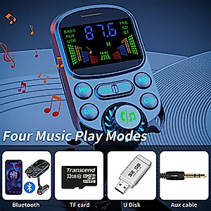Bluetooth FM Transmitter for Car, Wireless Bluetooth Car Adapter 5.3 with Color Screen, Hands Free Calling [30W PD&QC3.0] [Treble &Bass Sound] Music Player, Support AUX Out U Disk/TF Card