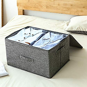 ANMINY 2PCS Storage Bins with Zipper Lid Handles Storage Boxes PP Plastic Board Foldable Lidded Cotton Linen Fabric Home Cubes Baskets Closet Clothes Organizer Containers - Gray, Large Size