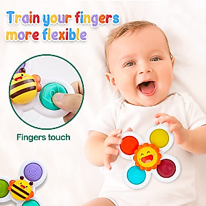 UNIH Spinning Top Sensory Toys for Toddlers Age 1-3, Infant Baby Toys 12-18 Months Suction Cup Spinner Toy, Learning Toys for 1 2 Year Old Boy Gifts, Christmas Birthday Gifts for 1 2 Year Old Girl