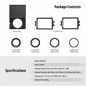 NEEWER Mini Matte Box with Two 4"x5.65" Filter Trays, Carbon Fiber Flag, 4 Circular Lens Ring Adapters (67/72/77/82mm), Compatible with SmallRig Accessory Compatible with K&F NISI TIFFEN Filter, PG002