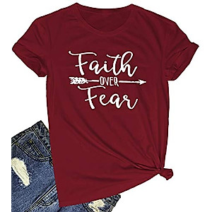 BLACKOO Women Fashion Summer Round Neck Funny Printed Casual Graphic T-Shirts Wine Red Small