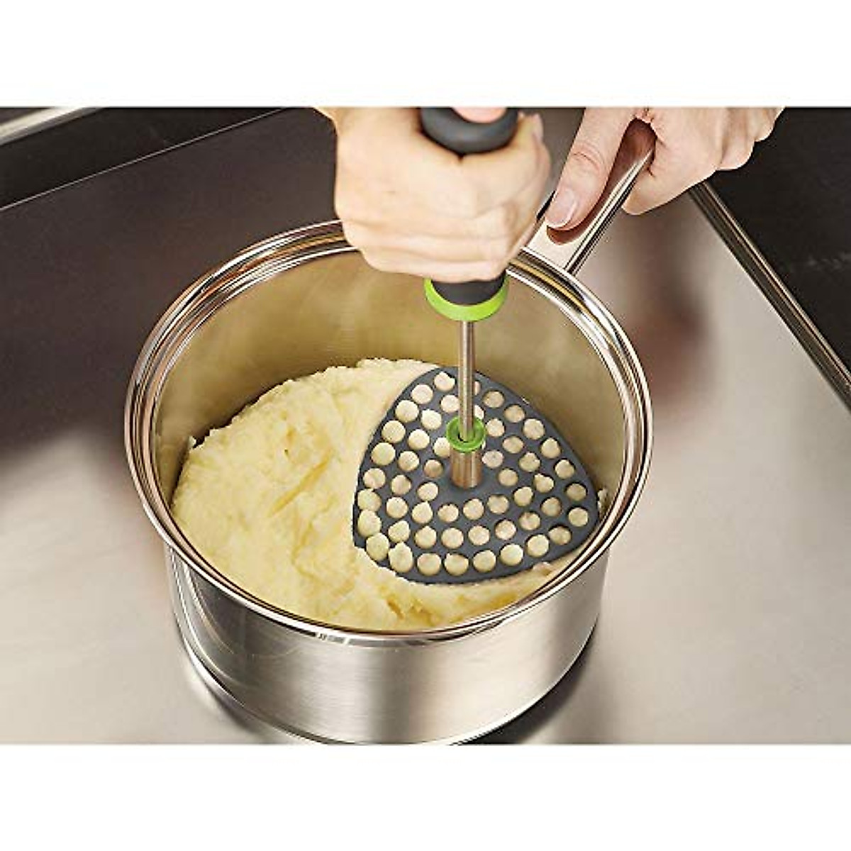 Joseph Joseph Delta Folding Potato Masher Stores Flat Space Saving Locking, One-Size, Gray/Green