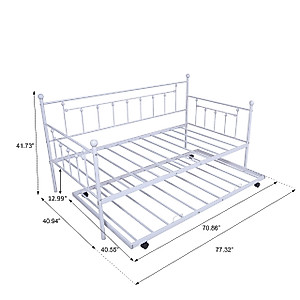 gaodashang Twin Size Metal Frame Daybed with Pullout Trundle,Heavy Duty Steel Slat Support Sofa Bed for Guest,No Spring Box Needed, White